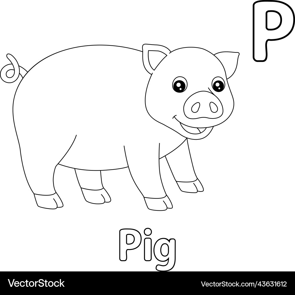 Pig alphabet abc coloring page p Royalty Free Vector Image