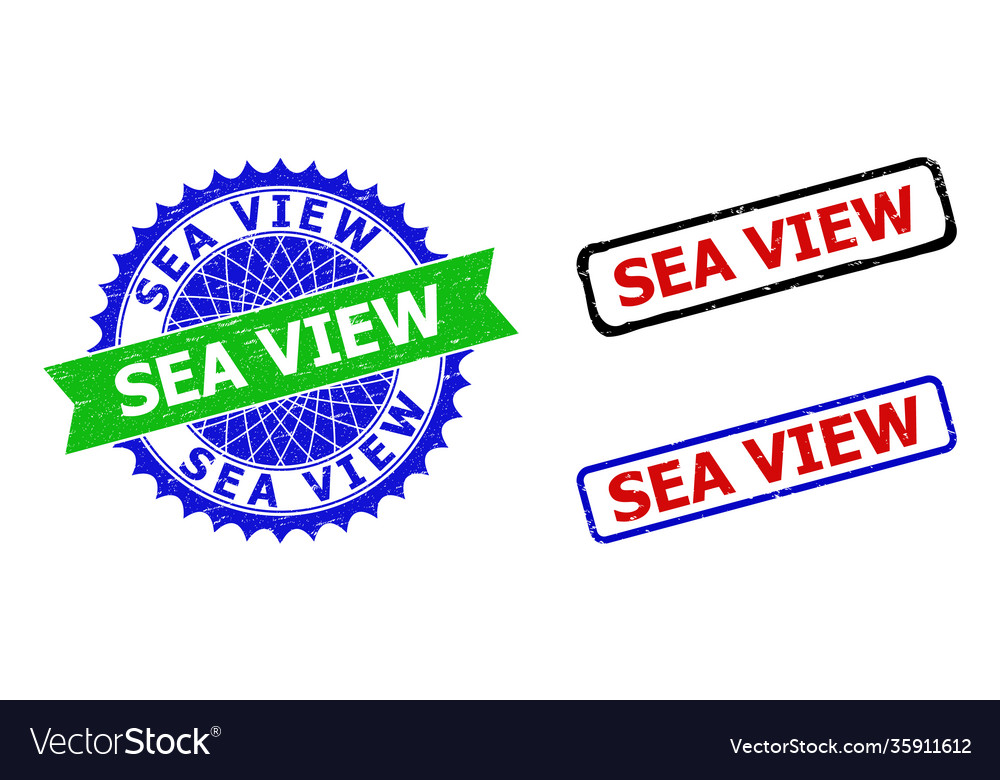 Sea view rosette and rectangle bicolor stamps Vector Image
