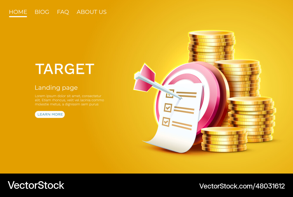 Target landing page stack coins banner business Vector Image