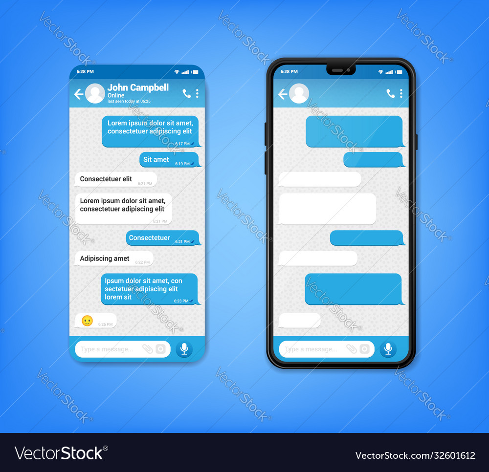 Ui ux phone chat bot blue interface text message Vector Image