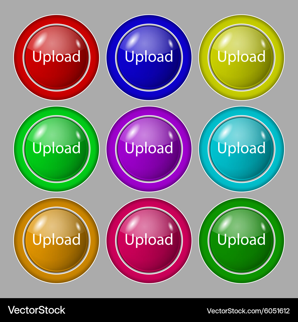 Upload sign icon load symbol on nine round Vector Image