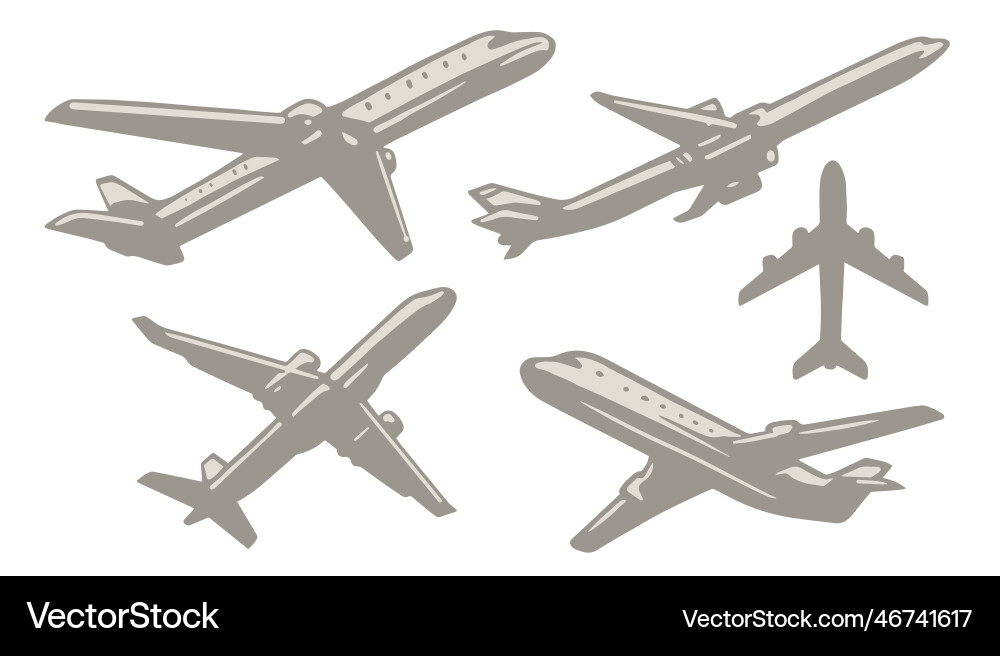 Air plane monochrome set stickers Royalty Free Vector Image