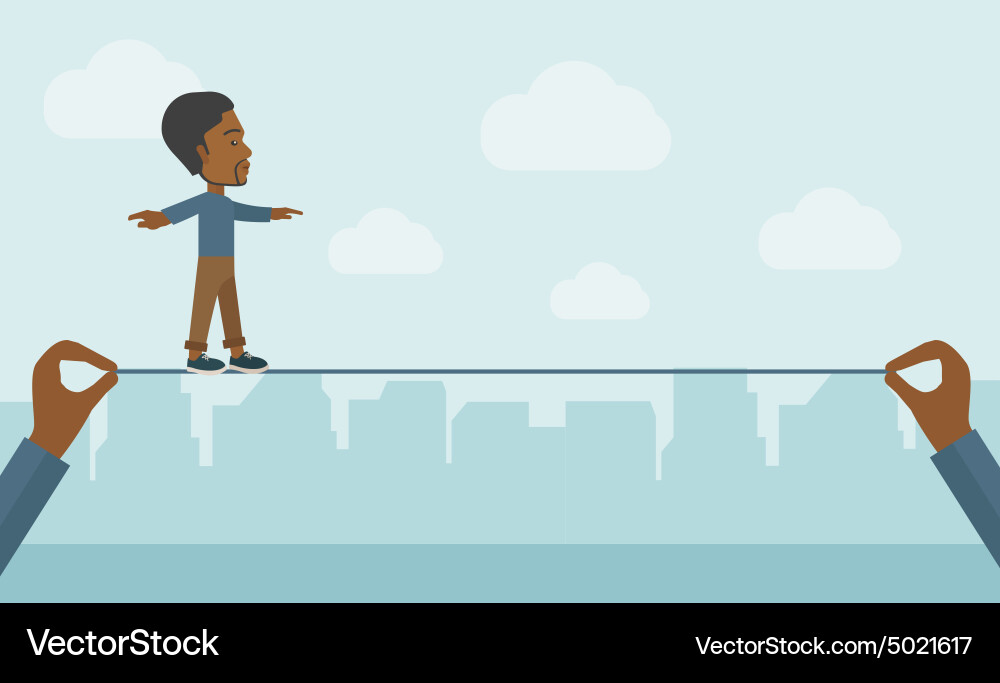 Black Businessman walking on wire Royalty Free Vector Image