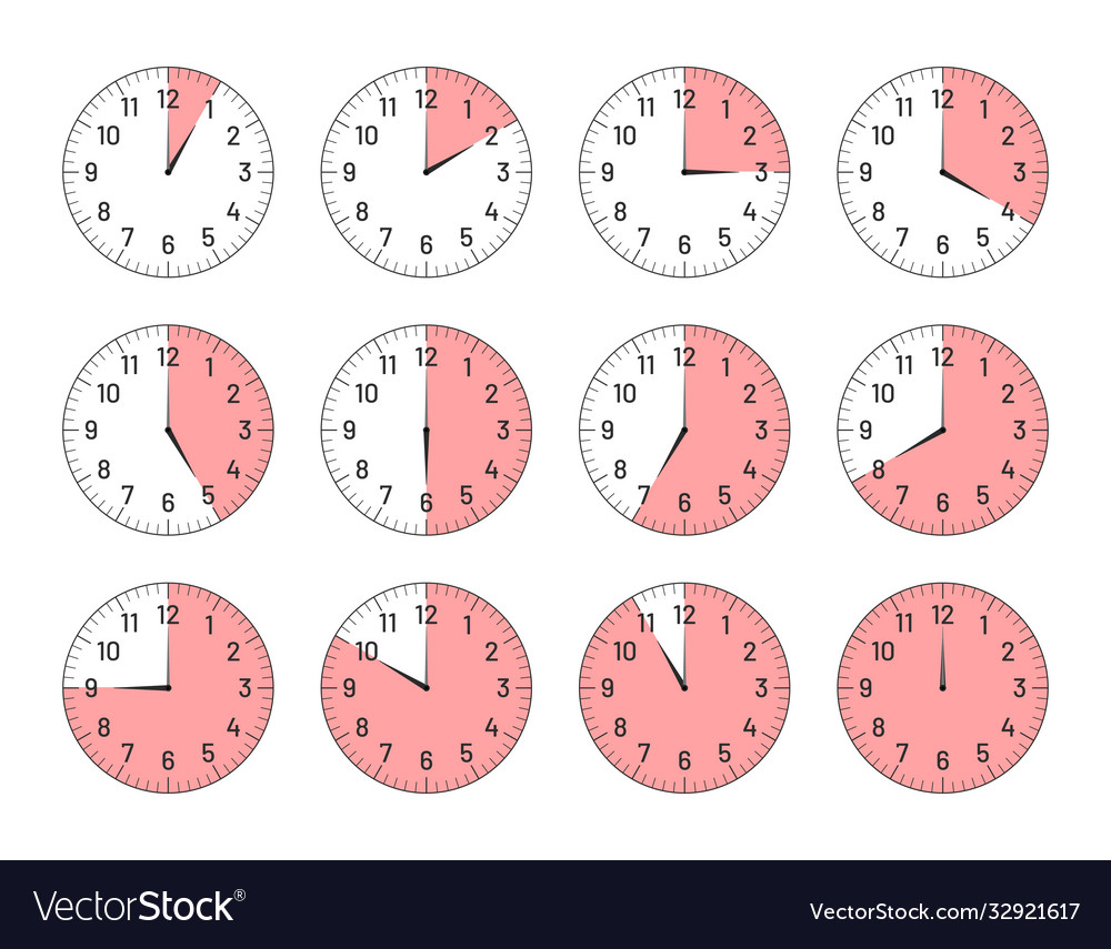 Clock Faces With Different Time Intervals Set Vector Image