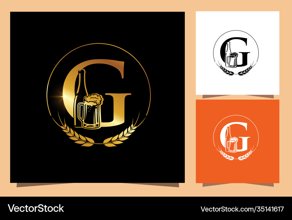 Glass and bottle beer monogram letter Royalty Free Vector