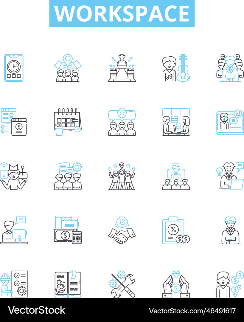 Workspace line icons set office room Royalty Free Vector