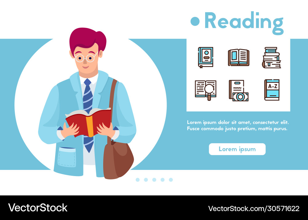 Banner reading book and linear icons set Vector Image