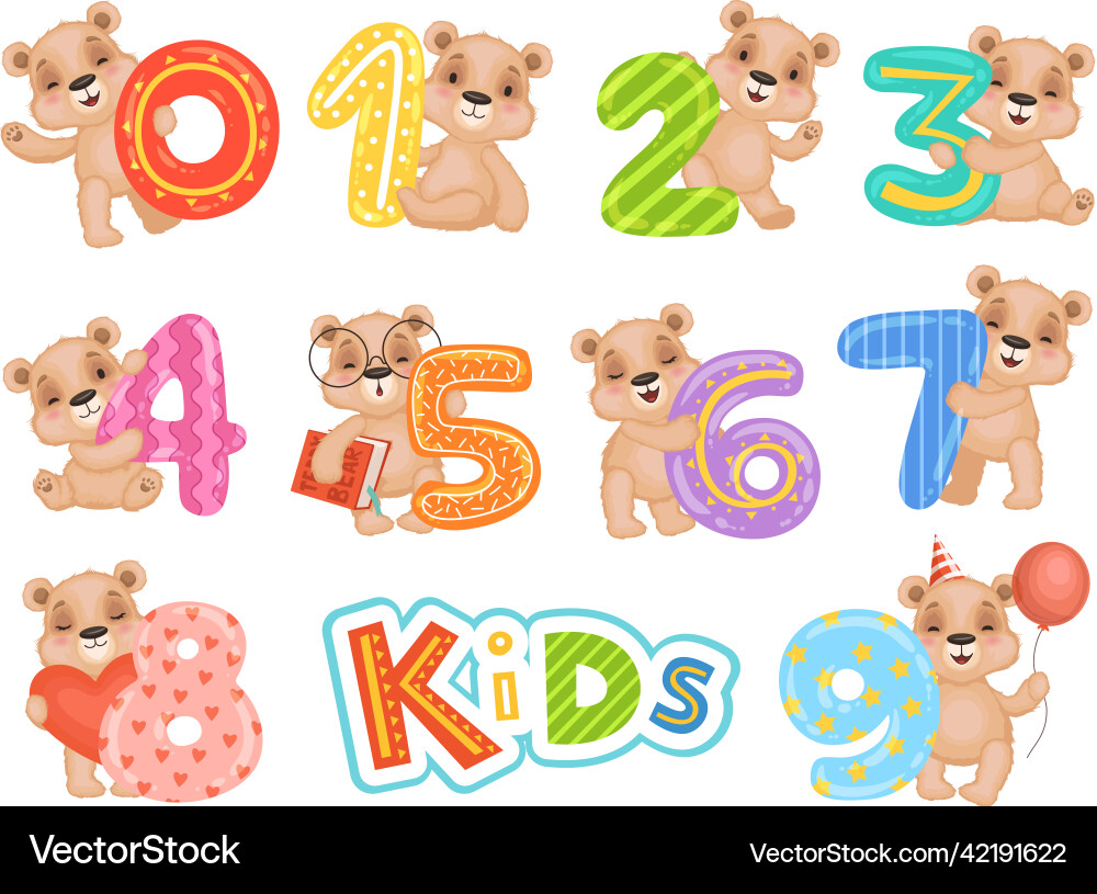 Birthday numbers bear party fun invitation Vector Image