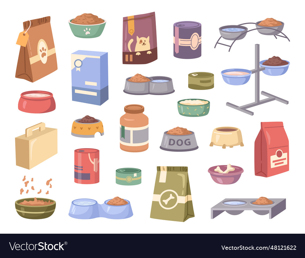 Cat and dog food pet feed containers packages Vector Image