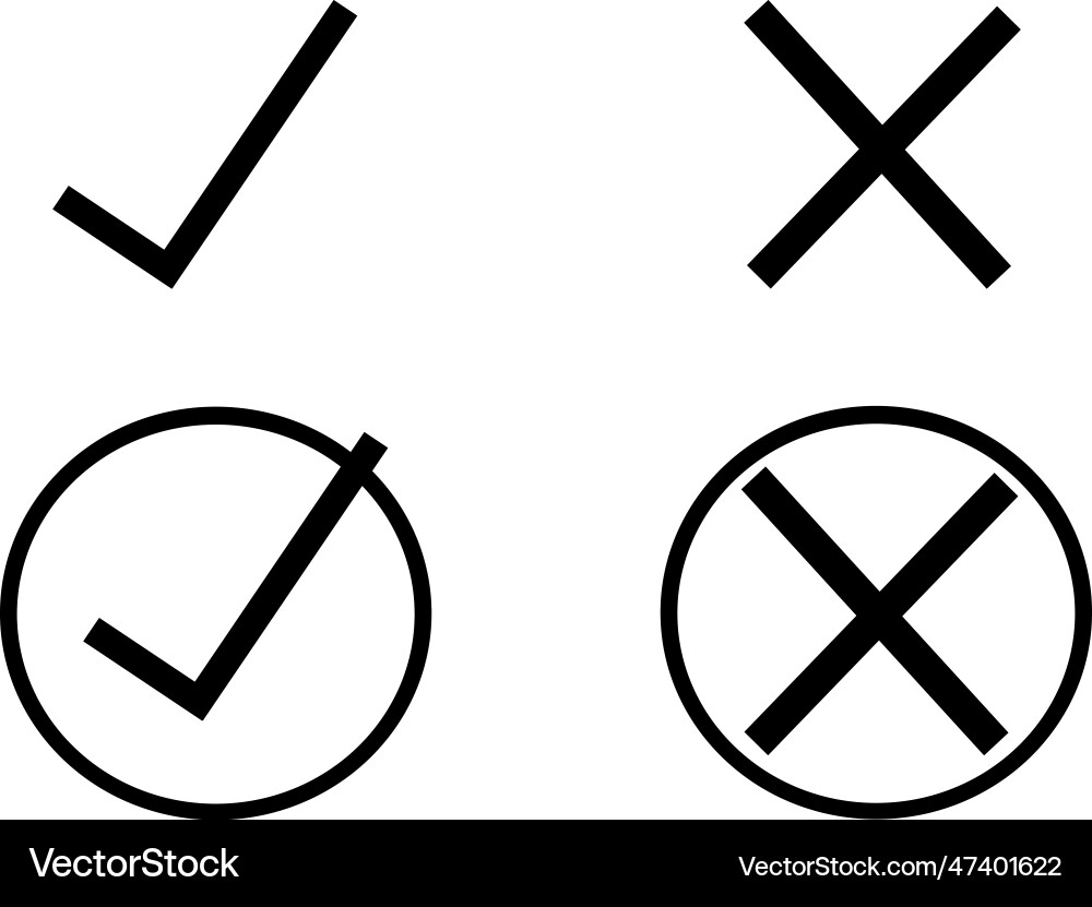 Check mark and cross mark icon isolated on white b
