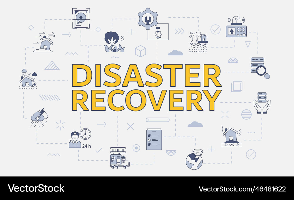 Disaster recovery concept with icon set big Vector Image