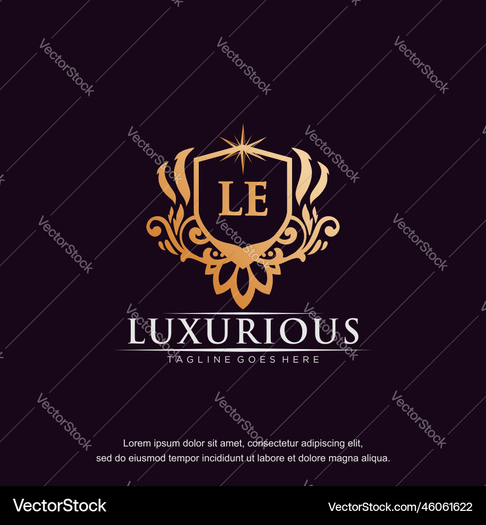 Le initial letter luxury ornament gold monogram Vector Image