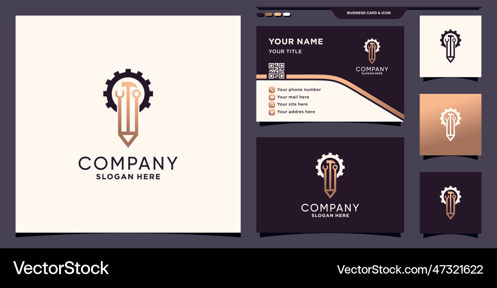 Pencil and mechanic tools logo with unique modern Vector Image