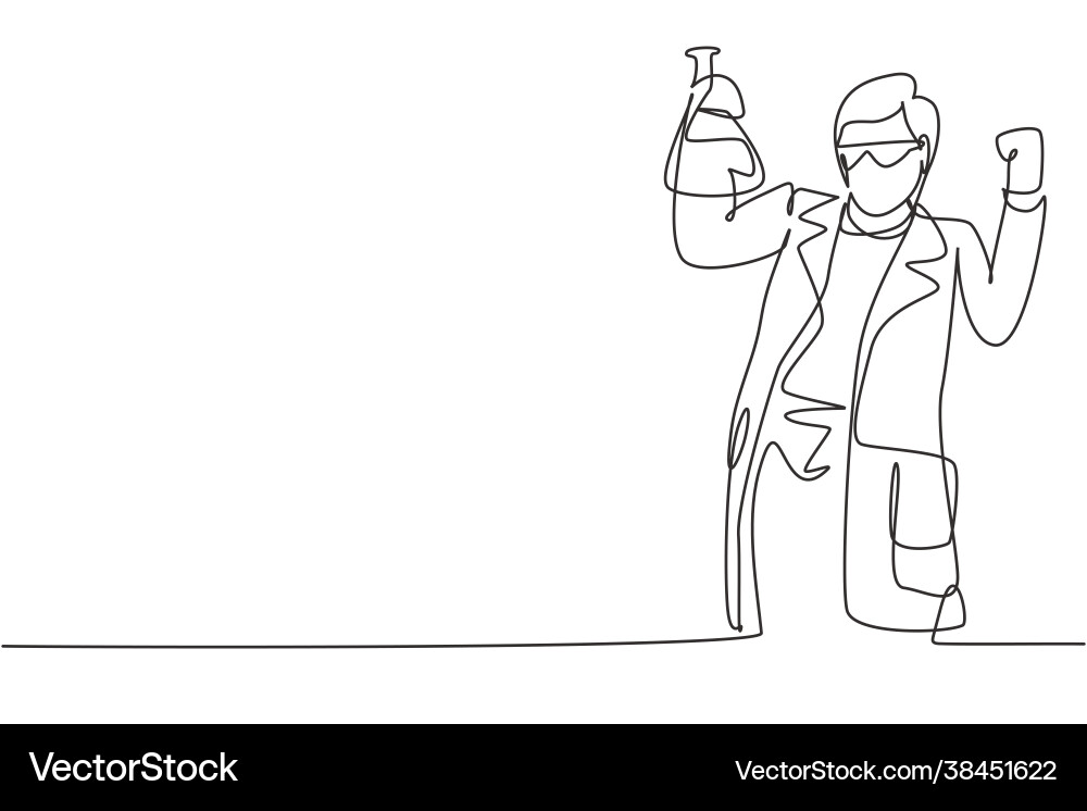 Single one line drawing scientist with celebrate Vector Image