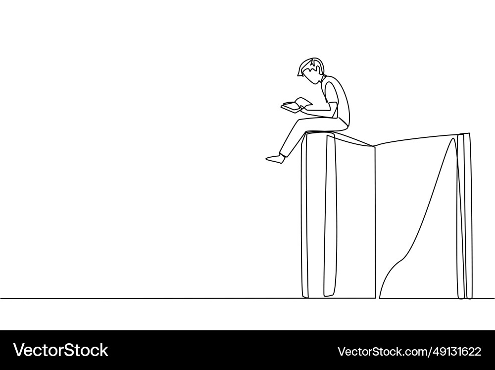 Single one line drawing smart happy man sitting Vector Image