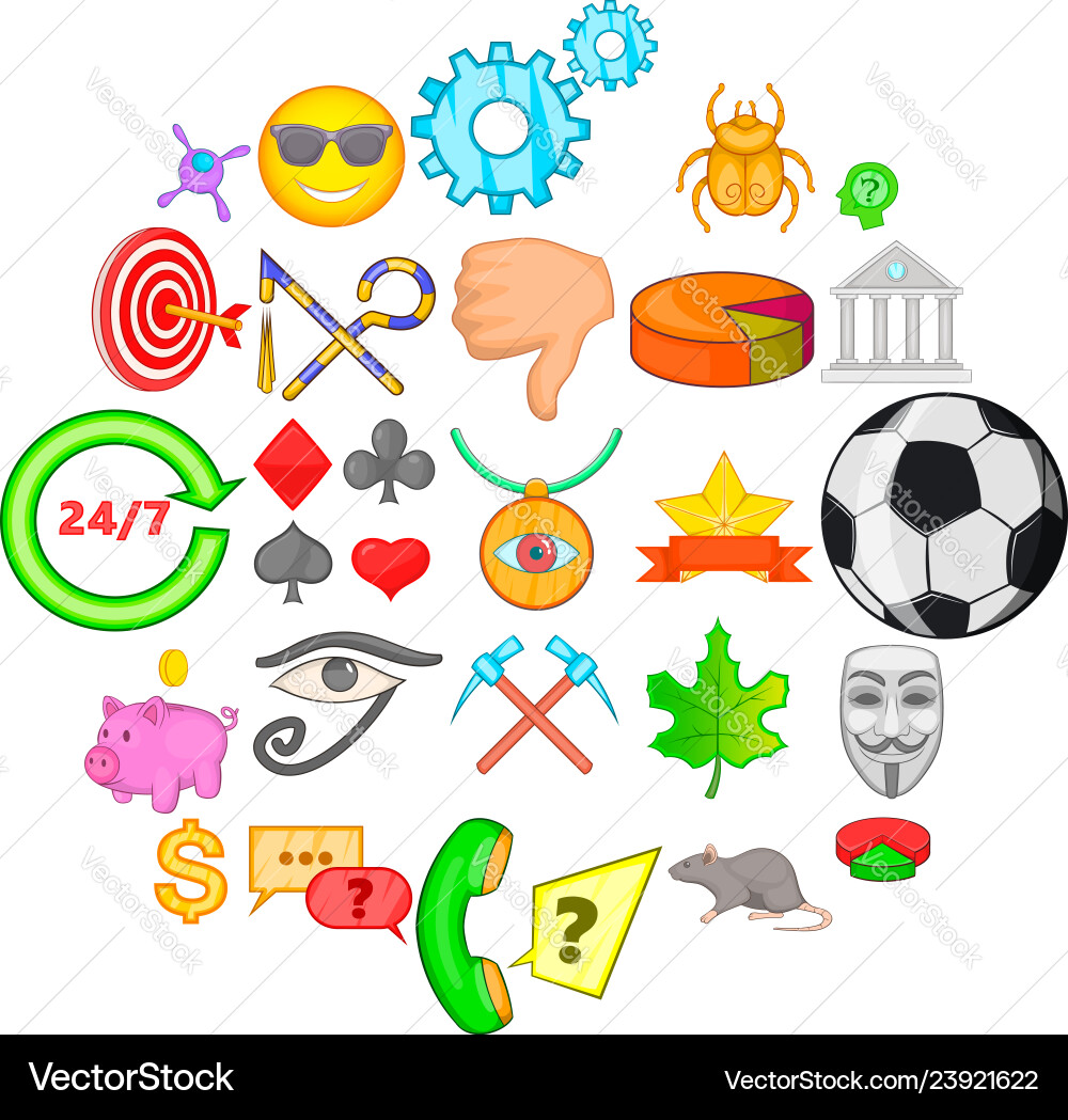Symbolize icons set cartoon style Royalty Free Vector Image
