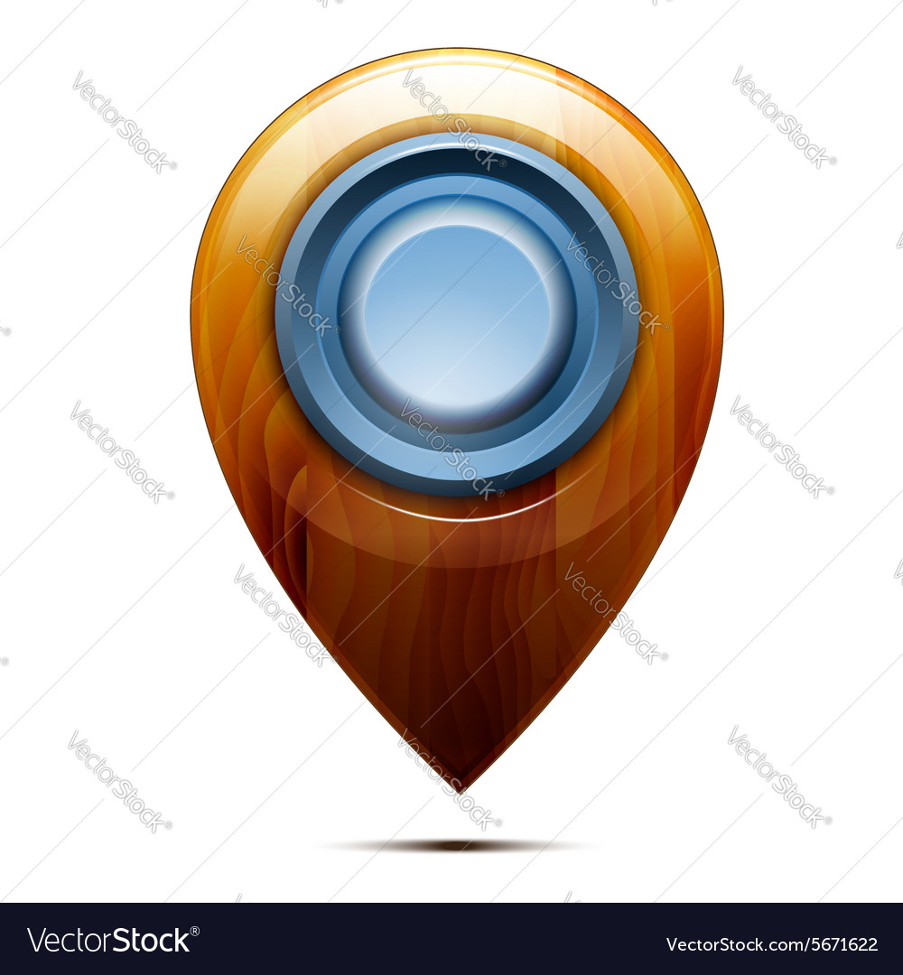 Wooden map pointer blue button Royalty Free Vector Image