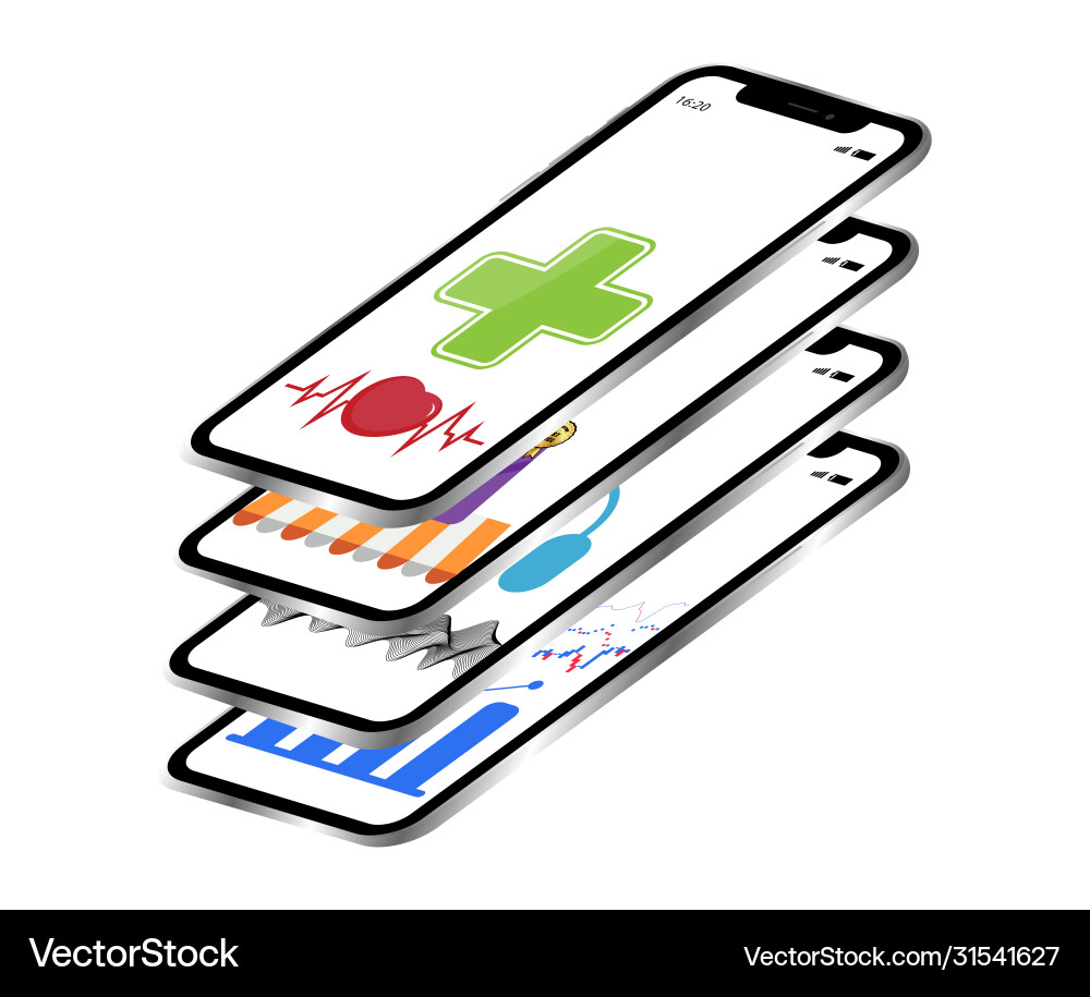 3d set smartphones stacked on top one Royalty Free Vector