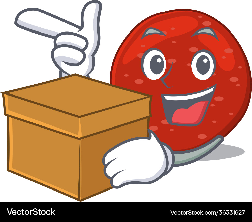 A cheerful peperoni cartoon concept having box Vector Image