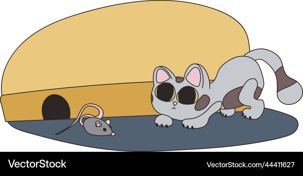 A gray cat and mouse pet hunts Royalty Free Vector Image