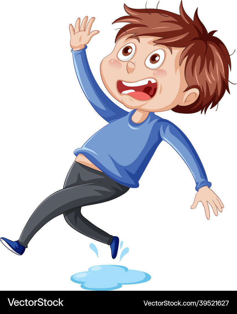 Boy slipping on wet floor white background Vector Image
