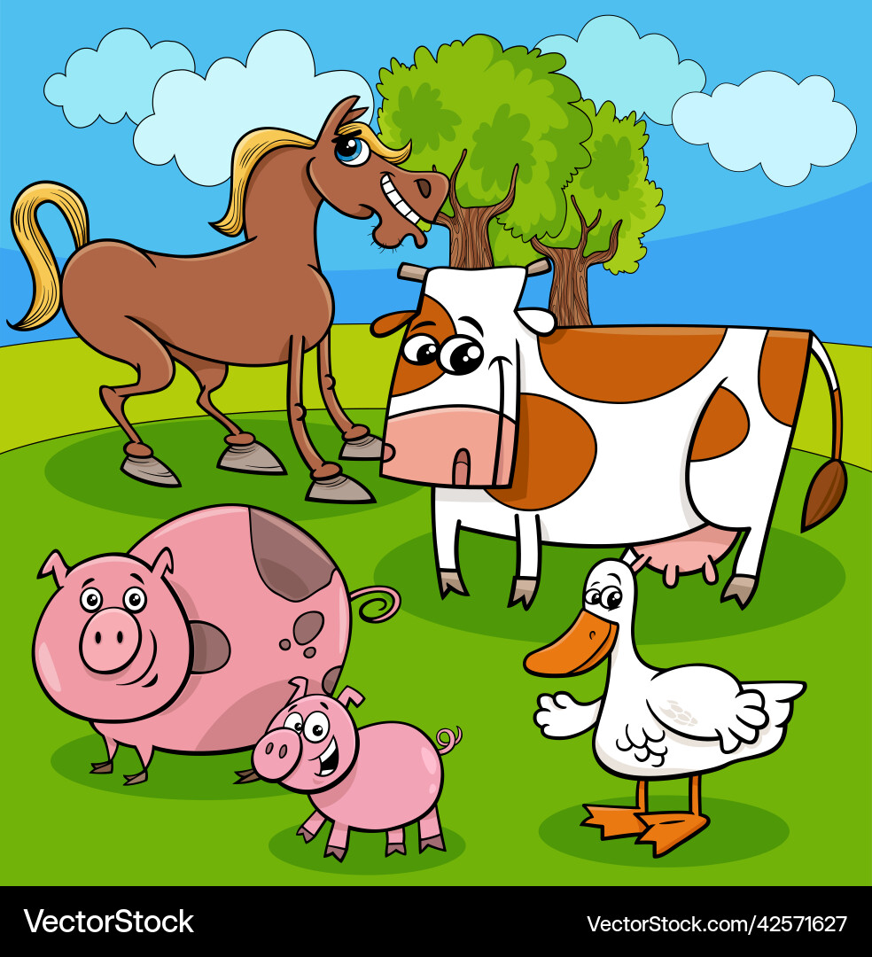 Cartoon farm animals characters group Royalty Free Vector