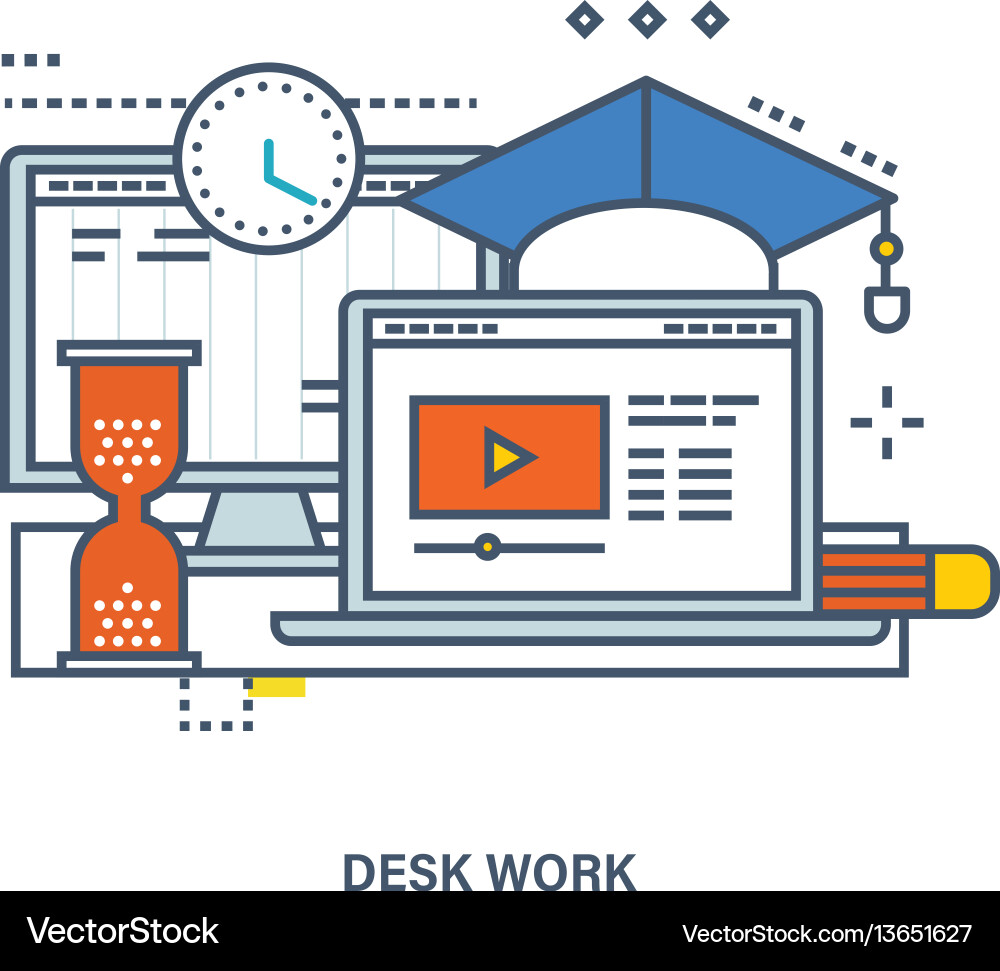 Concept of desk work workplace and office Vector Image