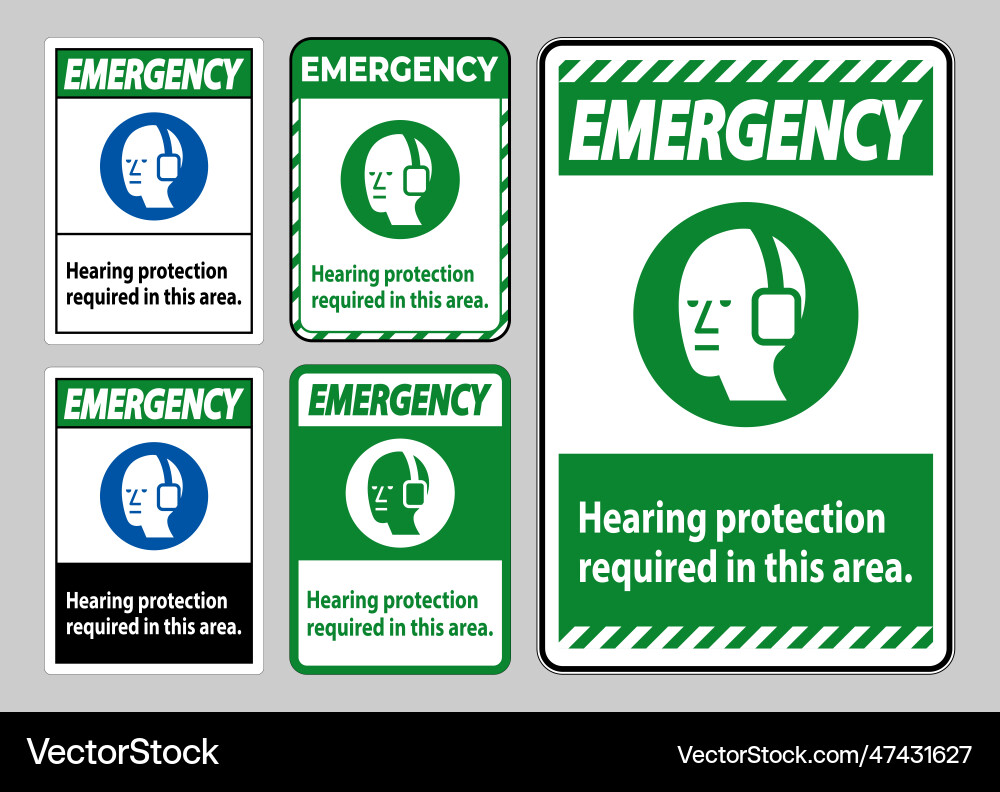Emergency ppe sign hearing protection required Vector Image