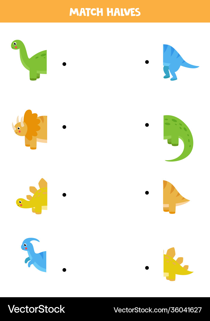 Match dinosaur and its tail logical game Vector Image