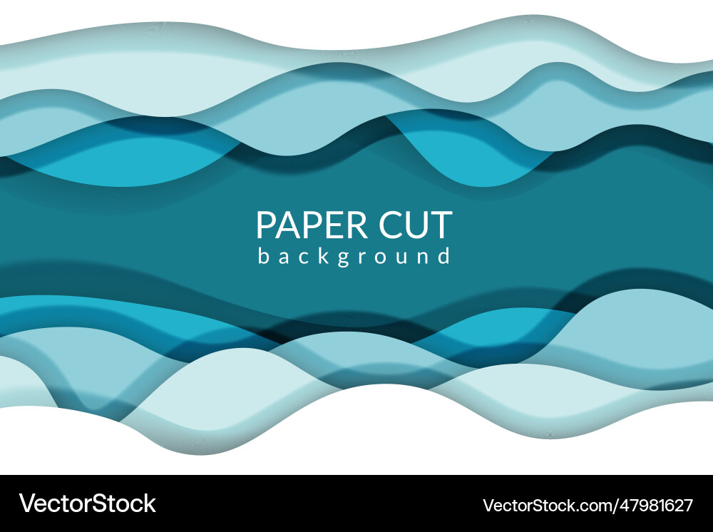 Paper cut background blue river wave papercut Vector Image