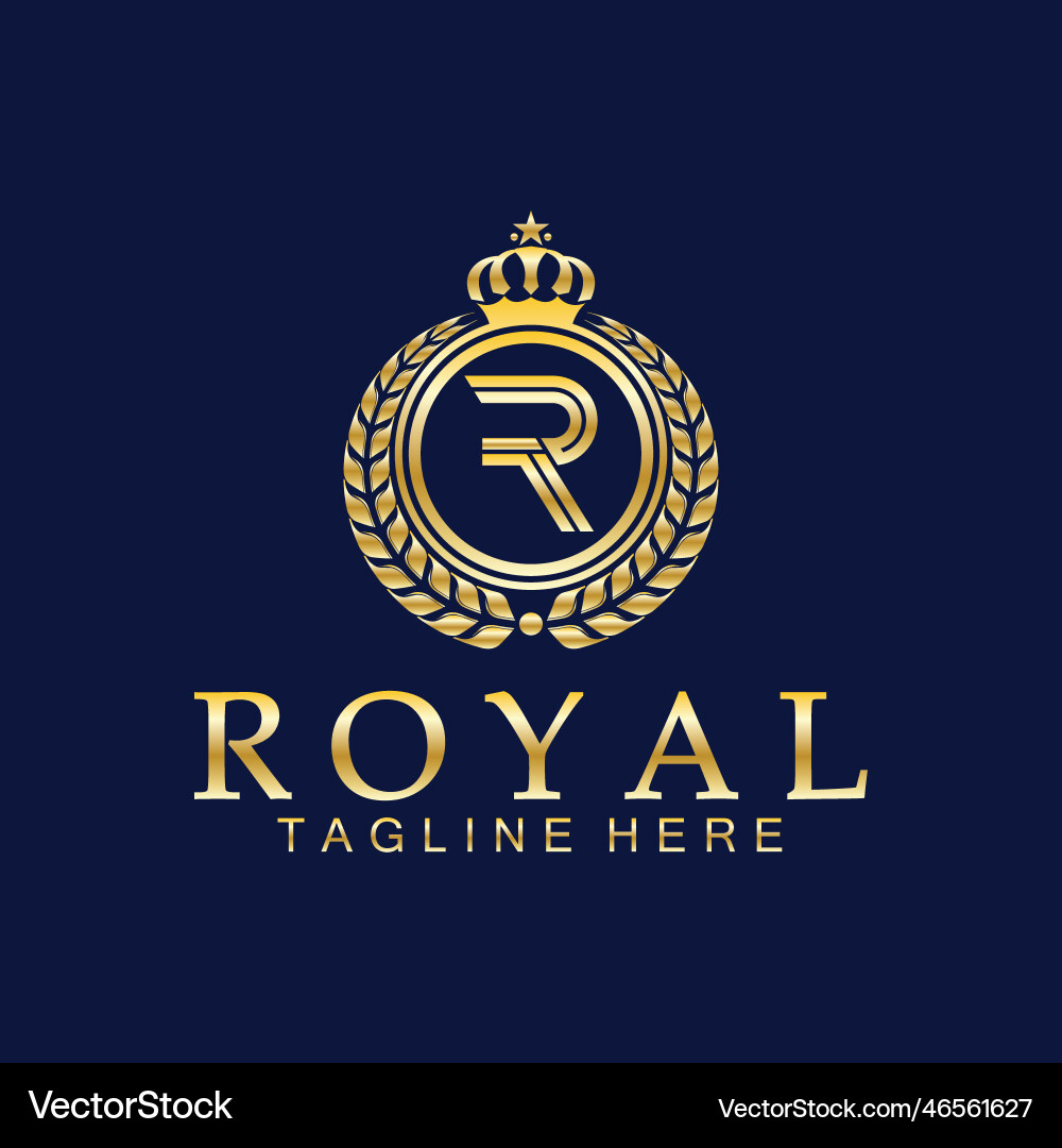R initial royal crown logo royal king queen Vector Image