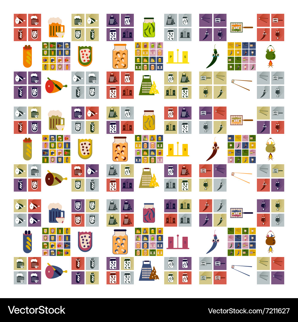 Set flat icons with long shadow exotic food Vector Image