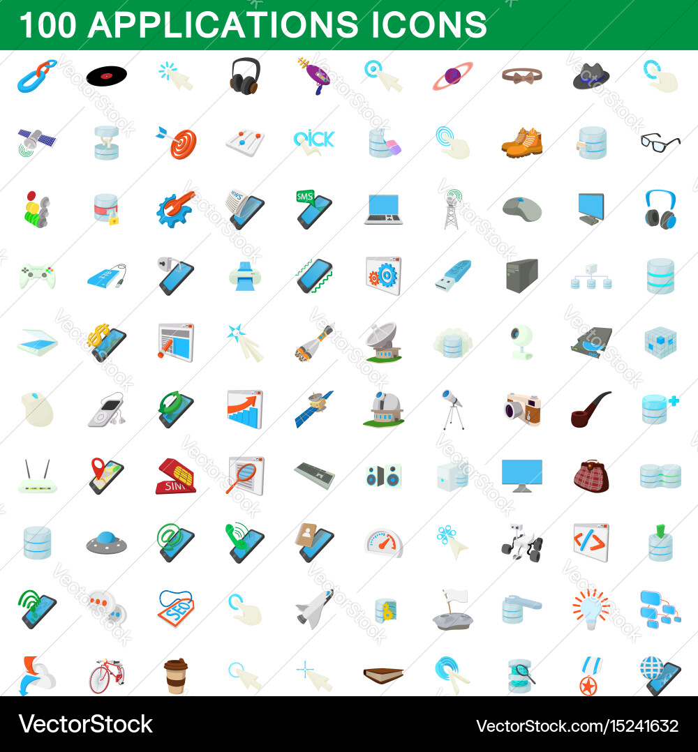 100 applications icons set cartoon style Vector Image