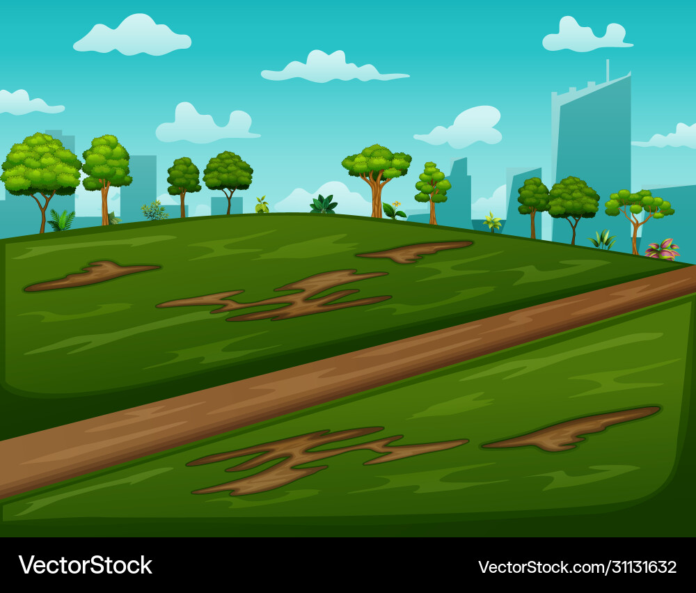 A natural road with an urban background Royalty Free Vector