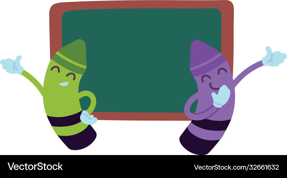 Board and crayons with happy face cartoon Vector Image