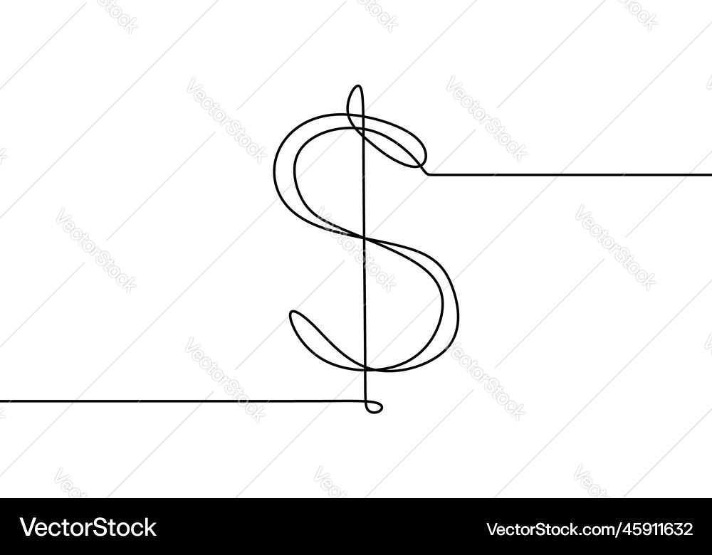 Continuous one line drawing of dollar sign Vector Image