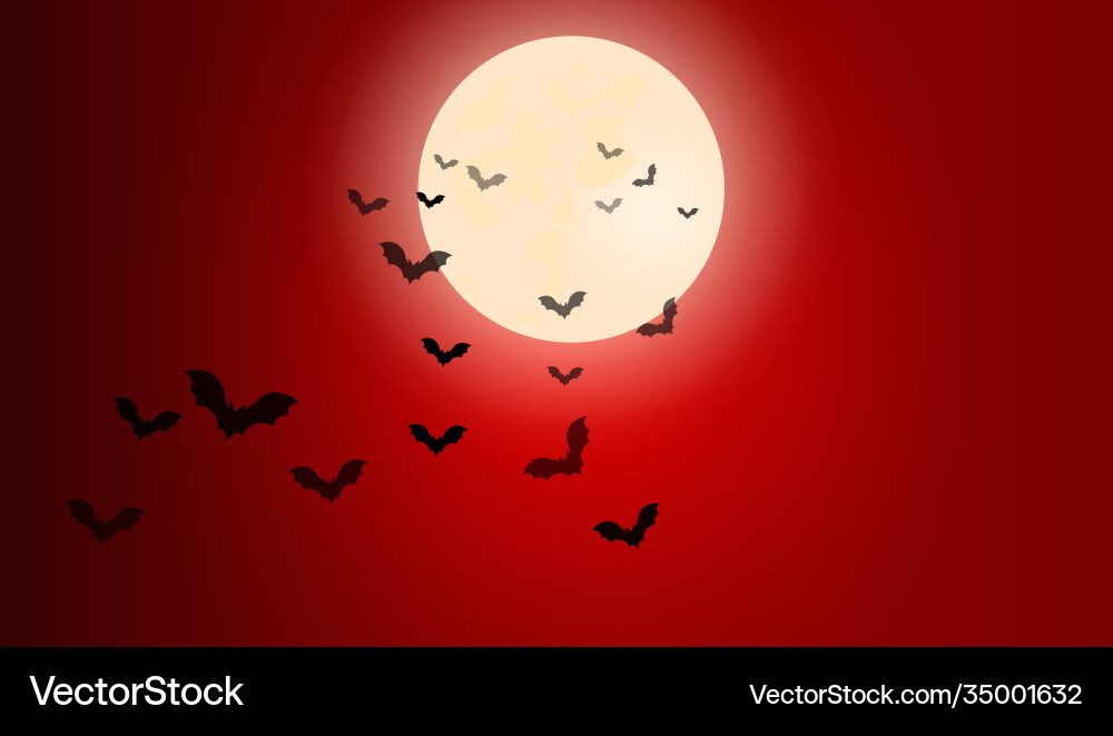 Halloween dark red night sky bats fly Royalty Free Vector