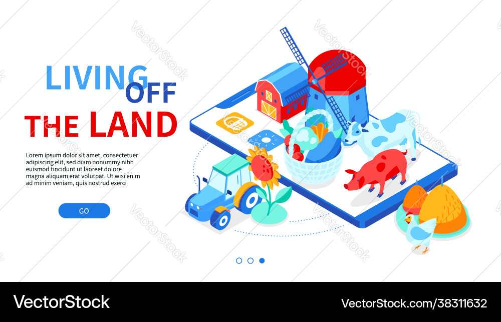 Living off land - colorful isometric web Vector Image