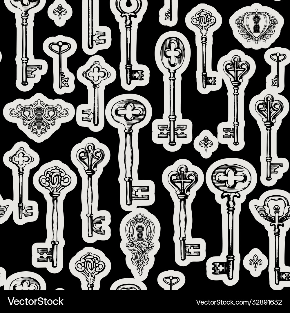 Seamless pattern with vintage keys and keyholes Vector Image