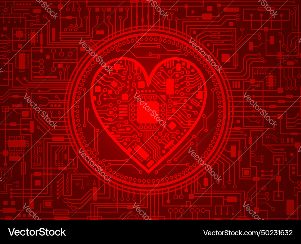 Valentines day red background with cyber heart Vector Image