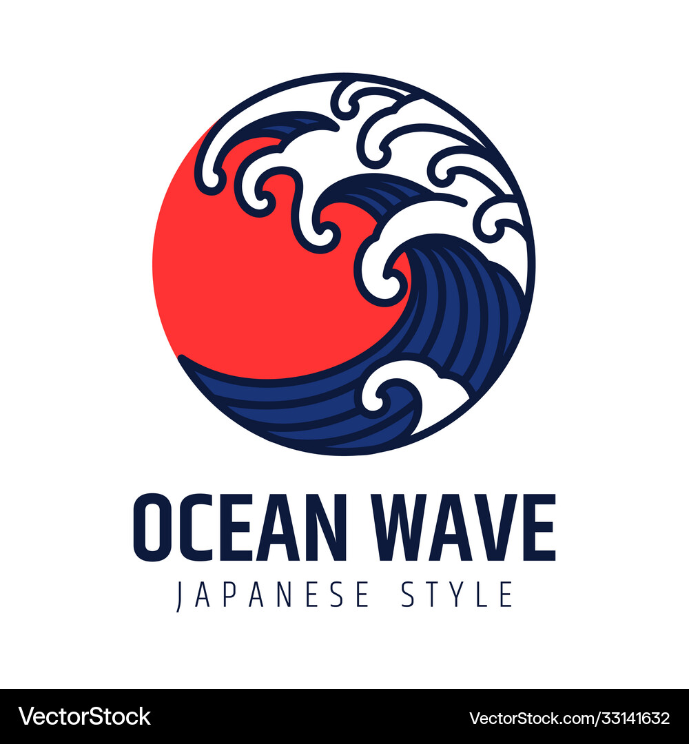Water wave japanese style logo design template Vector Image