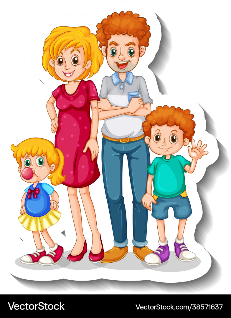 A sticker template with small family members Vector Image