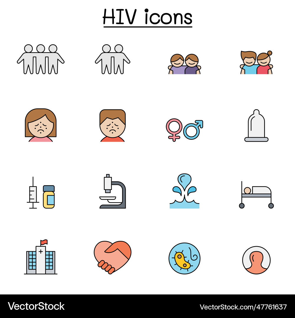 Aids hiv color line icon set Royalty Free Vector Image