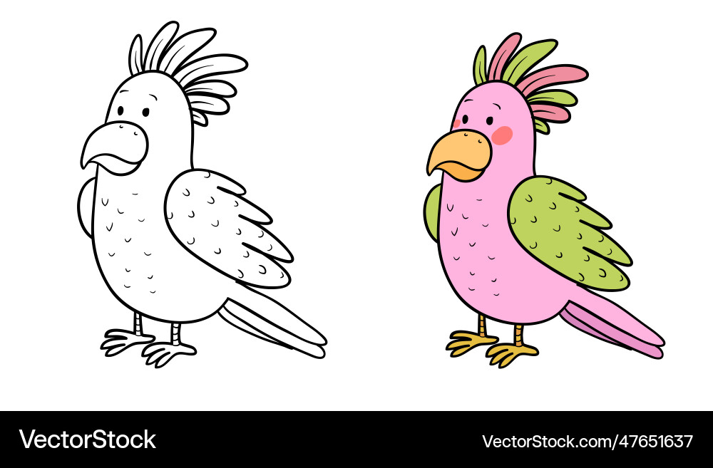Cute cartoon parrot for coloring Royalty Free Vector Image