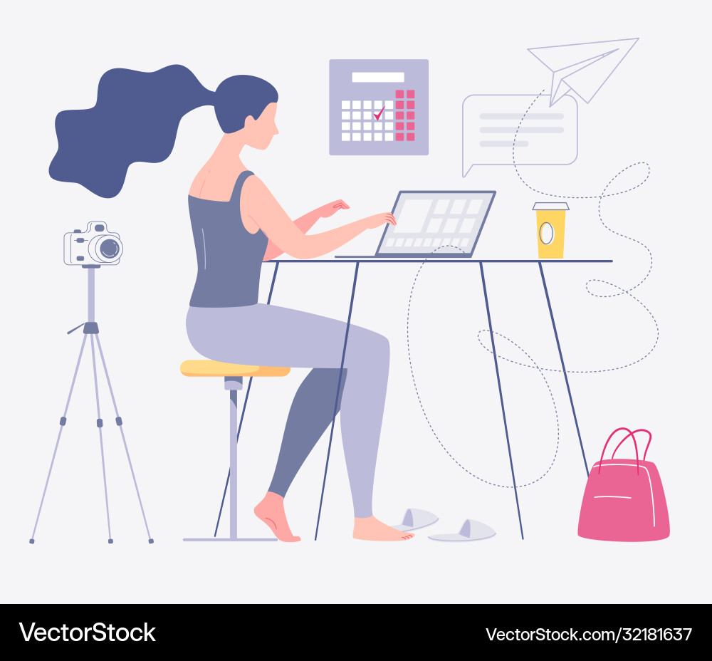 Freelance work young female photographer Vector Image