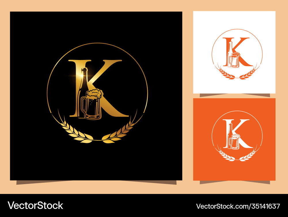 Glass and bottle beer monogram initial letter k Vector Image