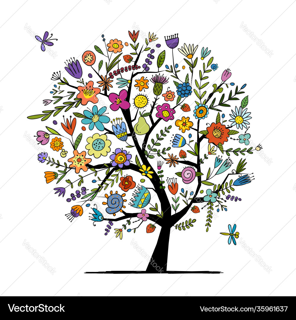 Greeting card with floral tree for your design Vector Image