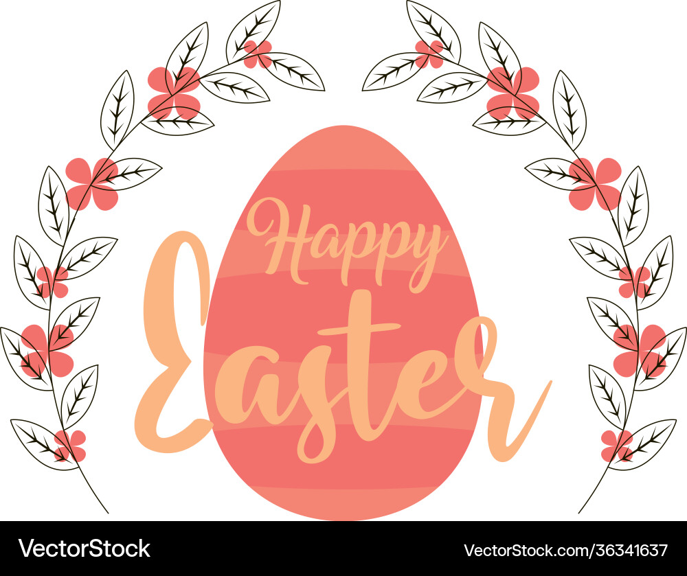 Happy easter hand drawn lettering egg and flowers Vector Image