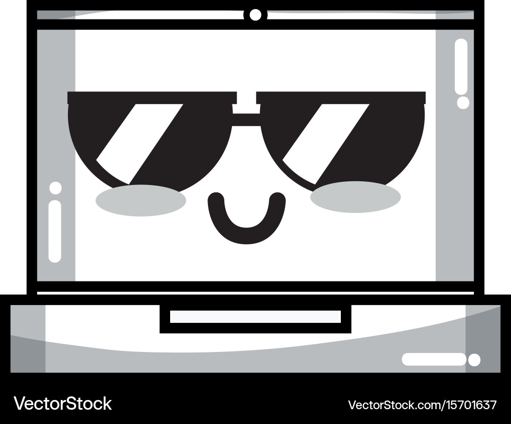Line kawaii cute tender laptop technology Vector Image