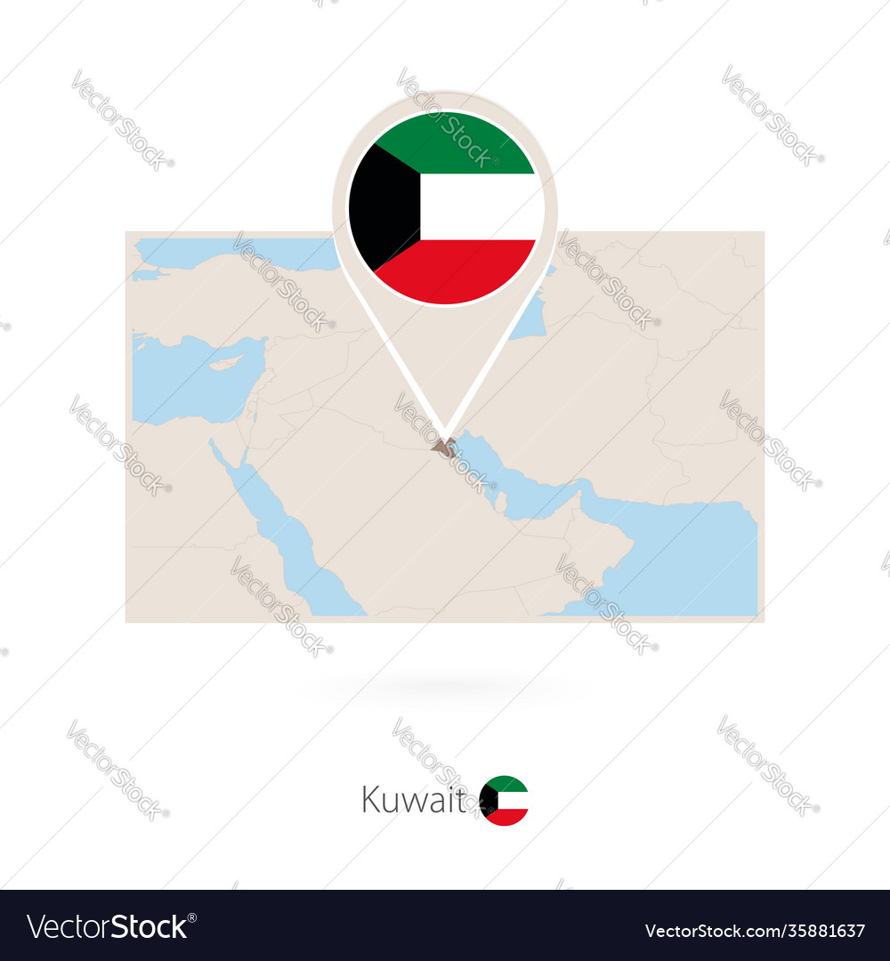 Rectangular map kuwait with pin icon kuwait Vector Image